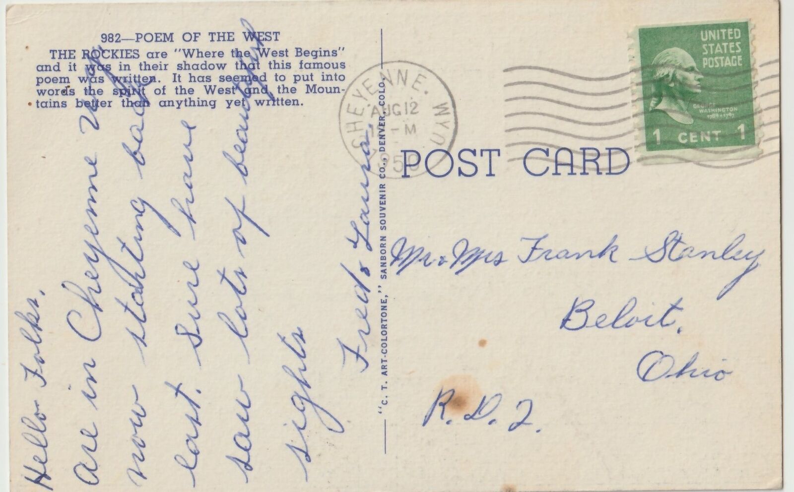 Vintage Postcard Poem of the West "Where the West Begins" Posted 1950 ...