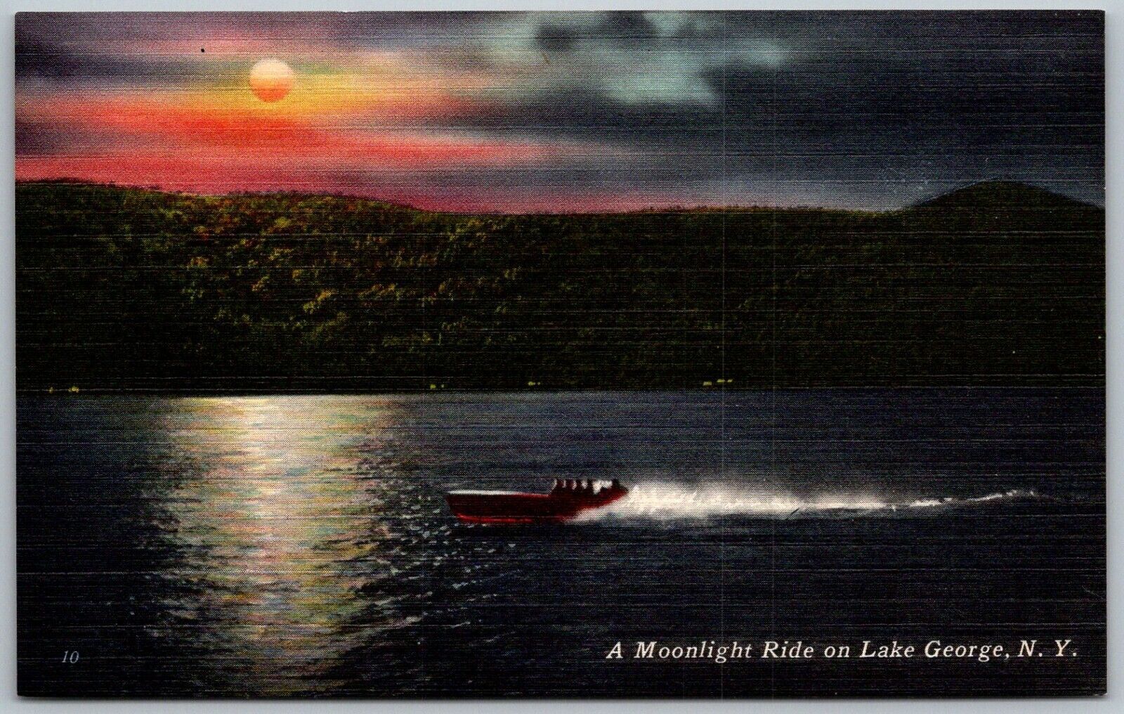 Lake George New York 1940s Postcard Moonlight Boat Ride | United States ...