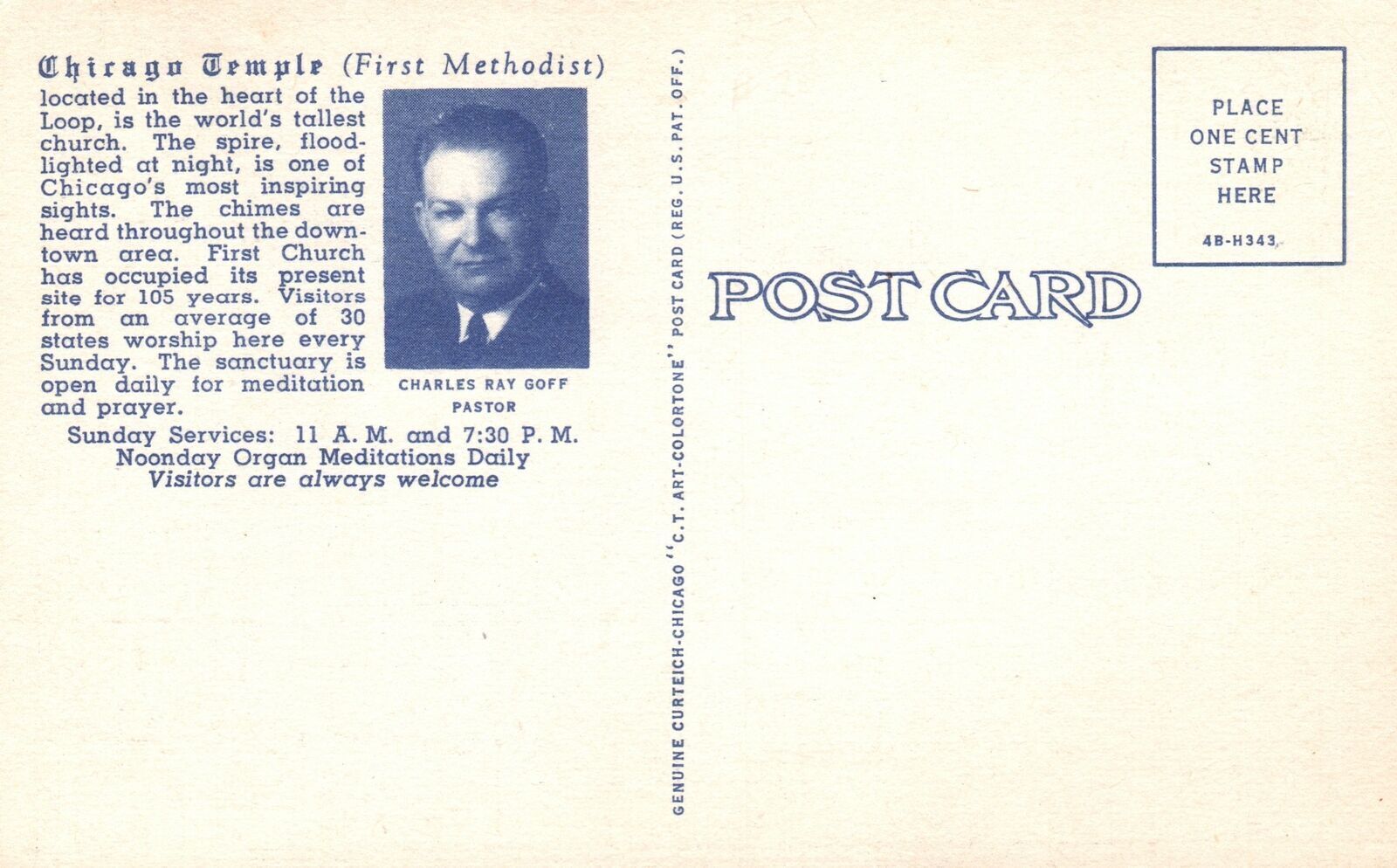 Vintage Postcard 1930's The Chicago Temple Clark And Washington Chicago ...