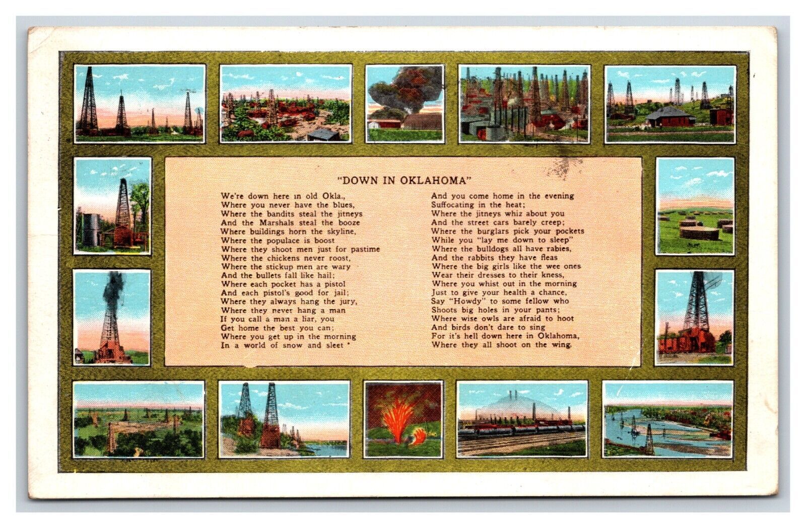 Down In Oklahoma Multiview Oil Wells Poem Oklahoma OK WB Postcard V14 ...
