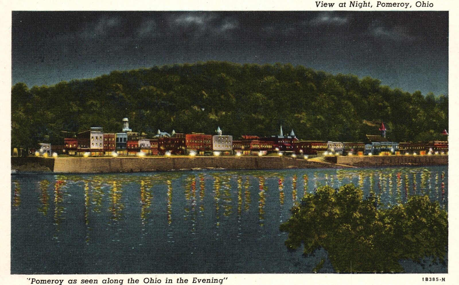 Vintage Postcard View At Night Along River Mountain Forest Scenery ...