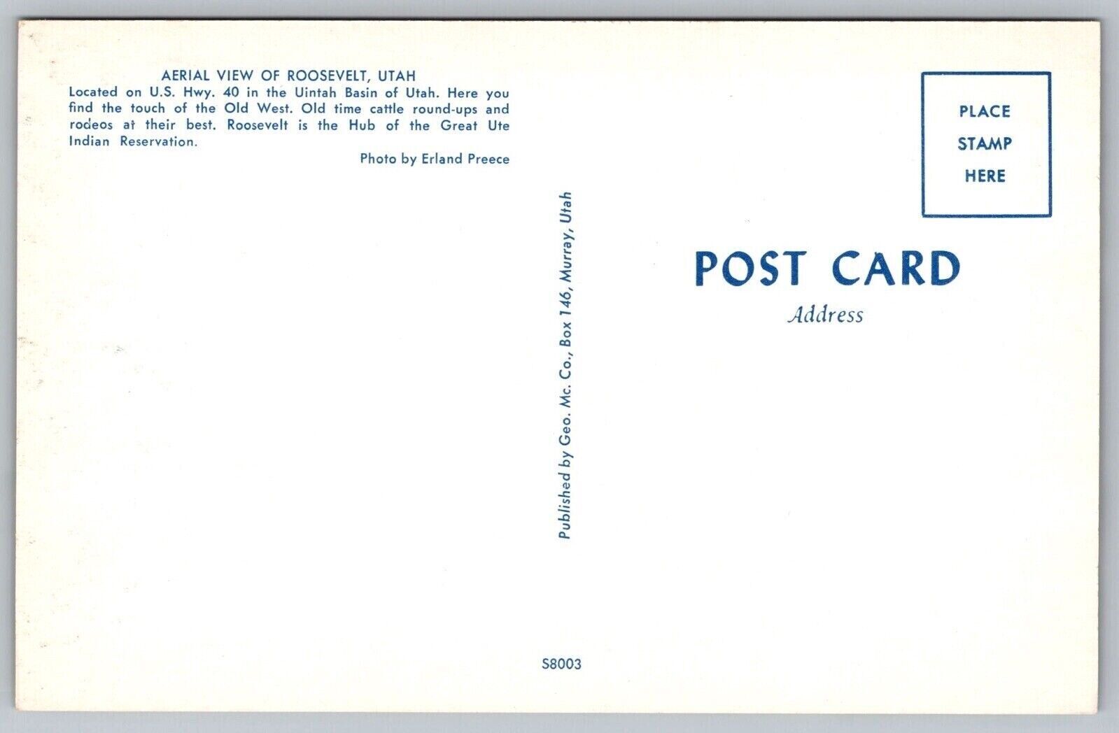 Aerial View Roosevelt Utah Uintah Basin Old Cars Farmland Vintage UNP ...