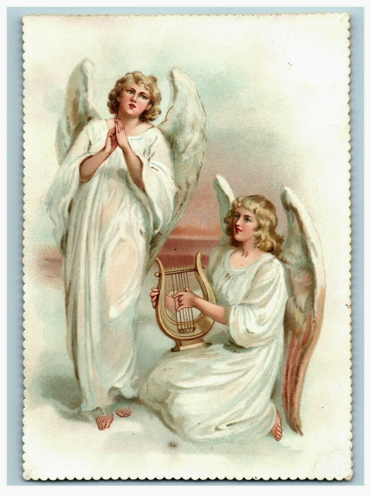 1880's-90's Victorian Card Beautiful Angels Harp White Gowns Fab! 7H ...