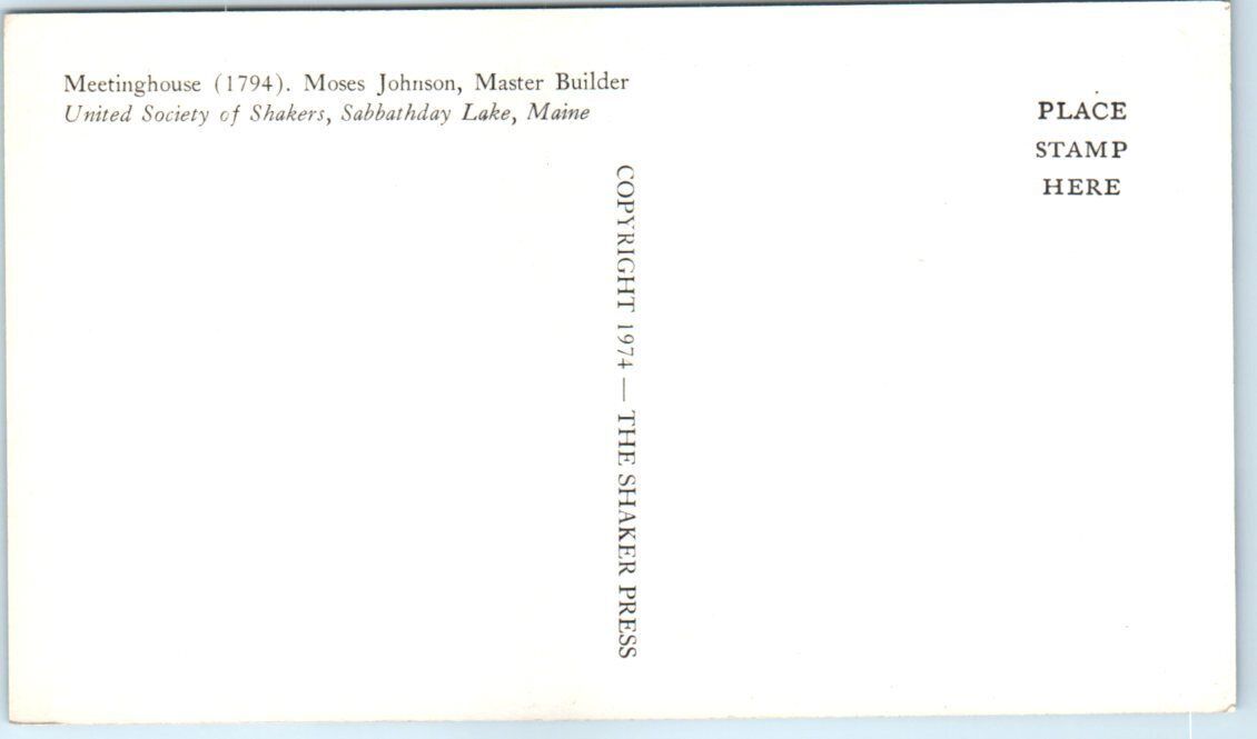 Postcard - Meetinghouse, Moses Johnson, Master Builder, Sabbathday Lake ...