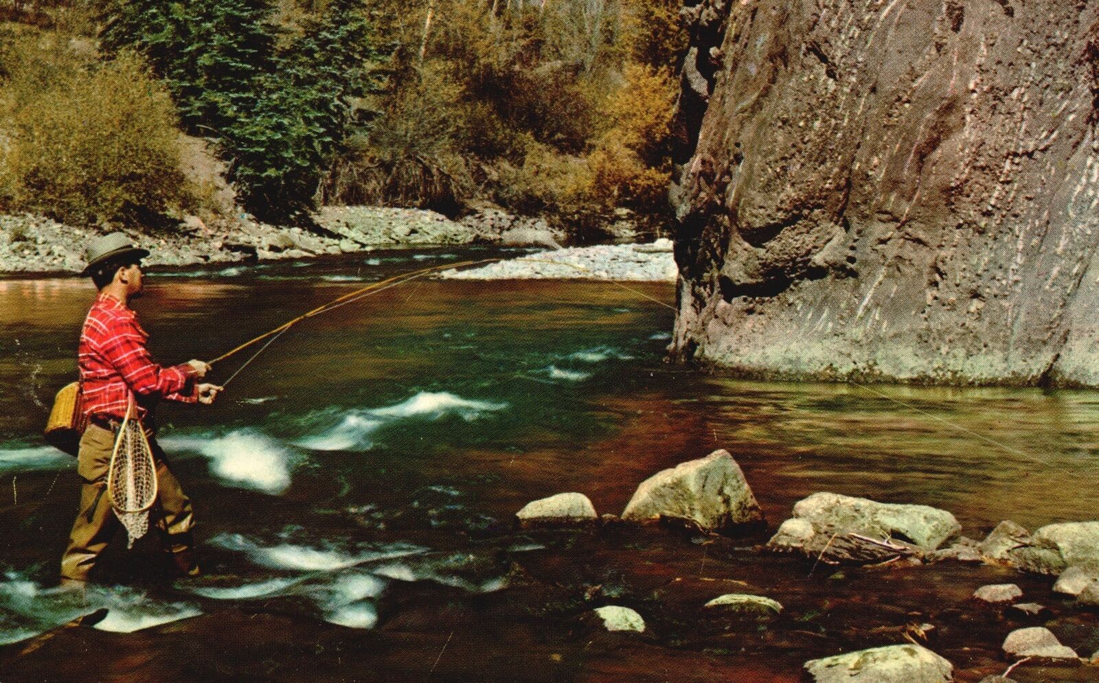 Vintage Postcard 1970 Fly Casting Man Fishing on River Fisherman ...