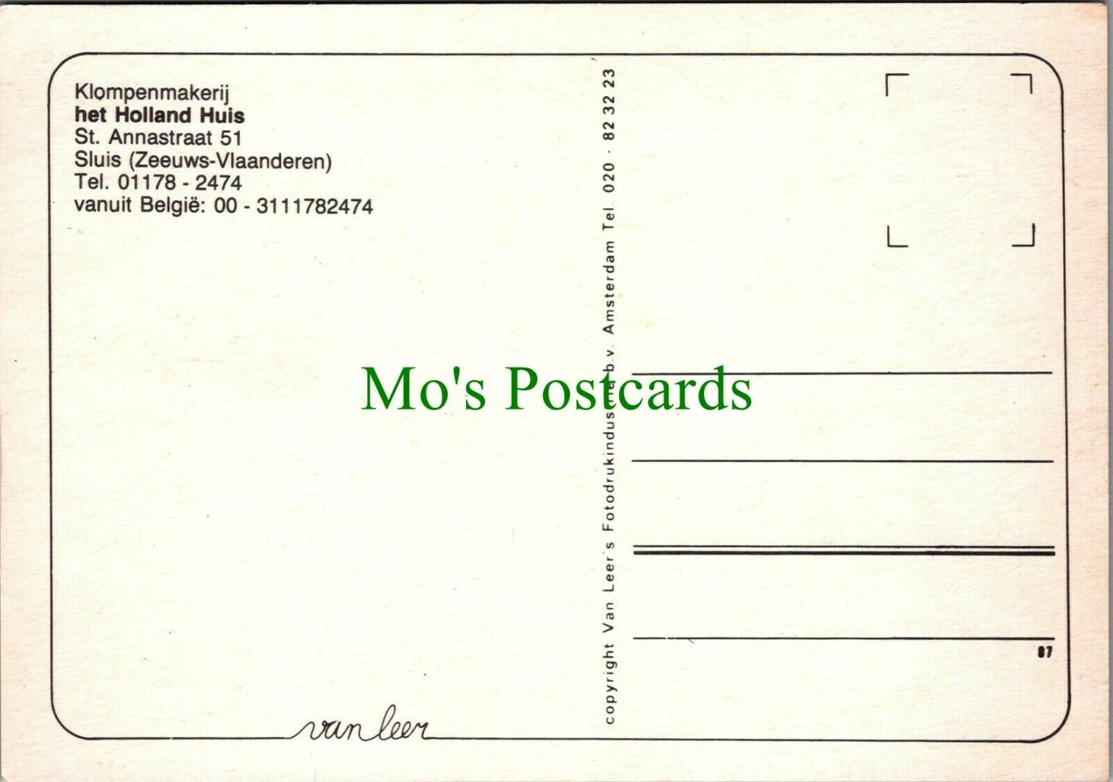Netherlands Postcard - Klompenmakerij Het Holland Huis, Sluis RR13864 ...