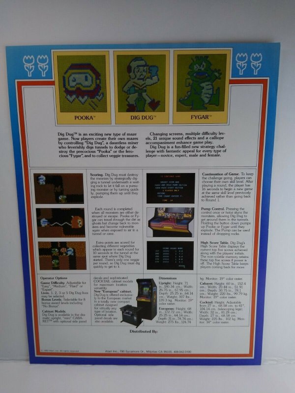 Dig Dug Arcade Flyer Atari 1982 Original Retro Vintage Video Game Art 8 ...