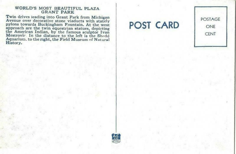 Postcard: Grant Park, Chicago, World's Most Beautiful Plaza Unposted ...