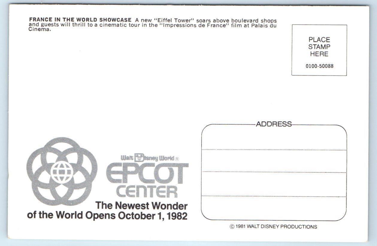 EPCOT CENTER, FL ~ 1981 Pre Opening FRANCE SHOWCASE Eiffel Tower 4"x6 ...