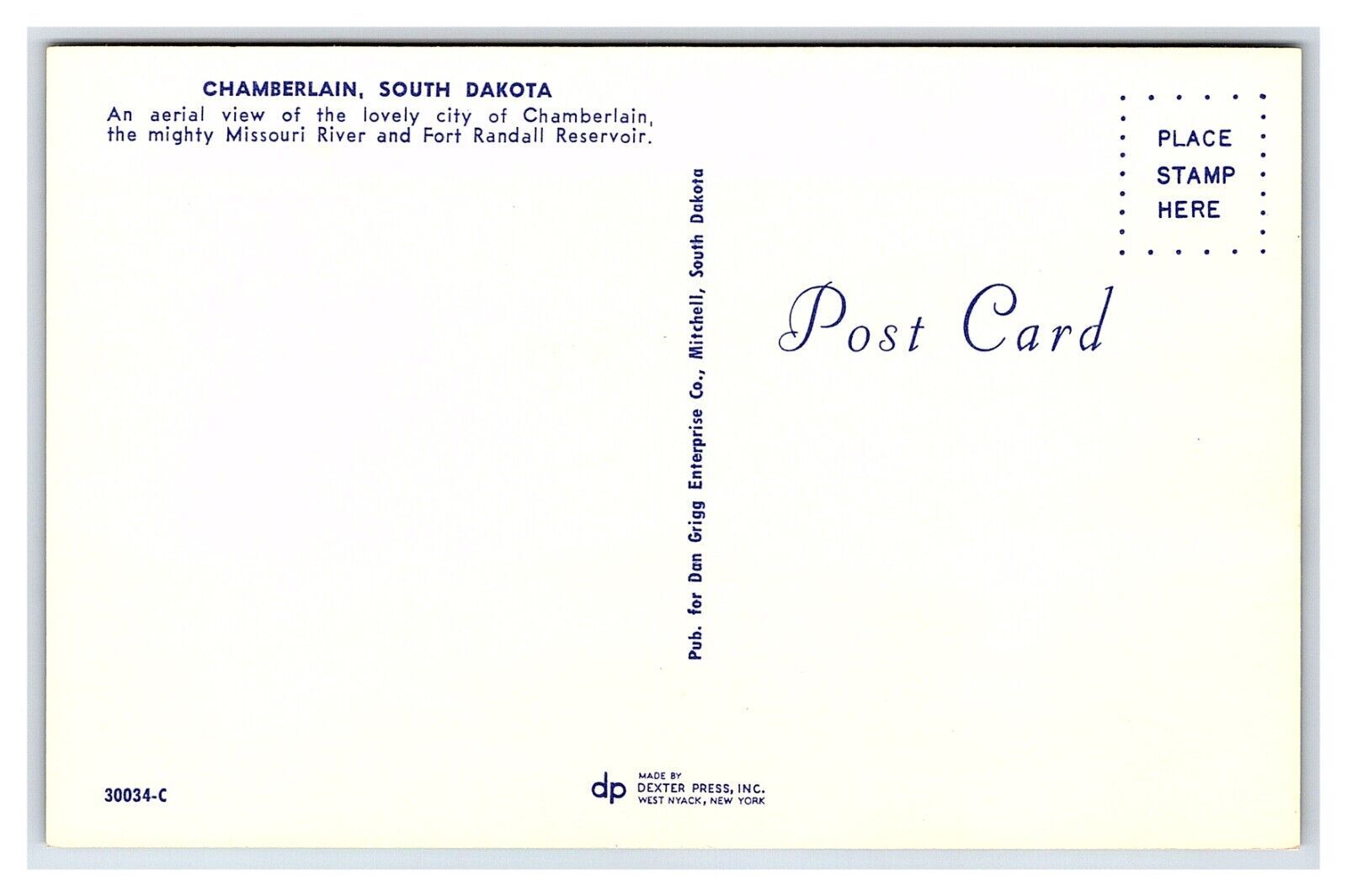 Chamberlain SD Aerial View Postcard Missouri River Fort Randall ...