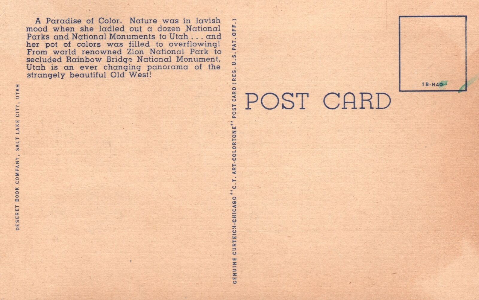 Vintage Postcard Greetings From Utah A Paradise Of Color Nature In ...