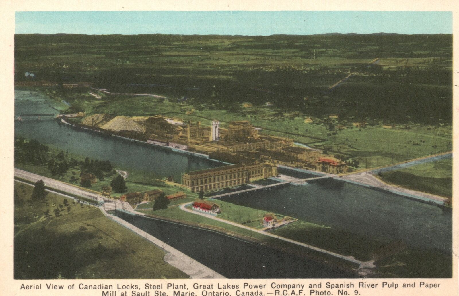Vintage Postcard 1920's Aerial View Canadian Locks Steel Plant Ontario ...
