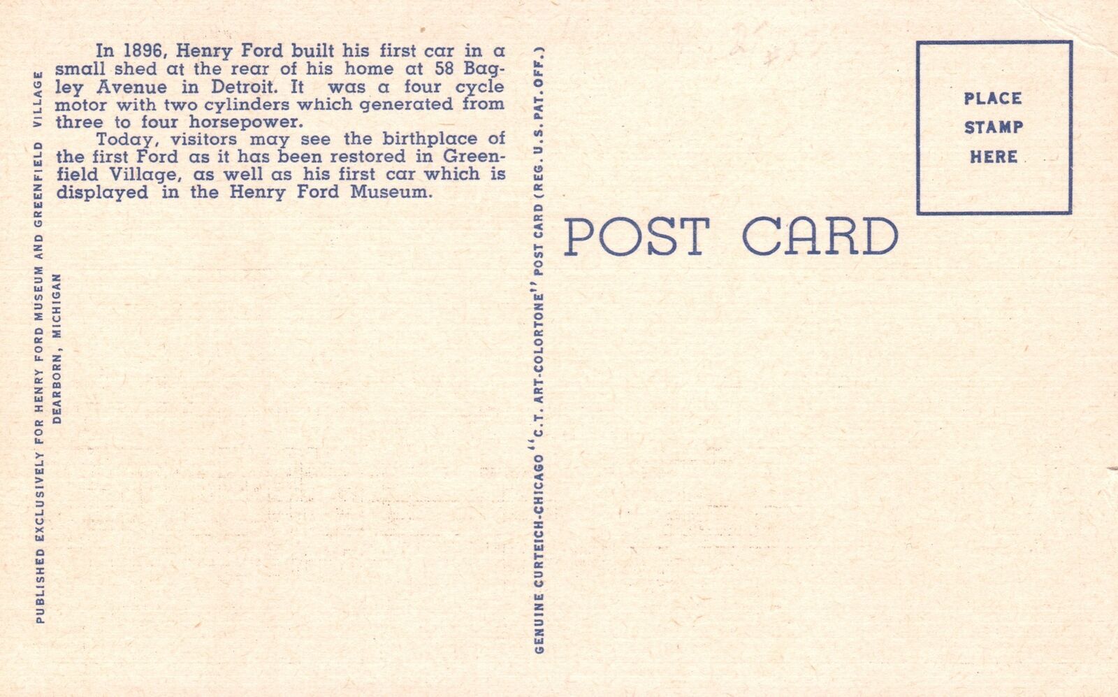 Vintage Postcard The First Ford Greenfield Village Dearborn Michigan ...