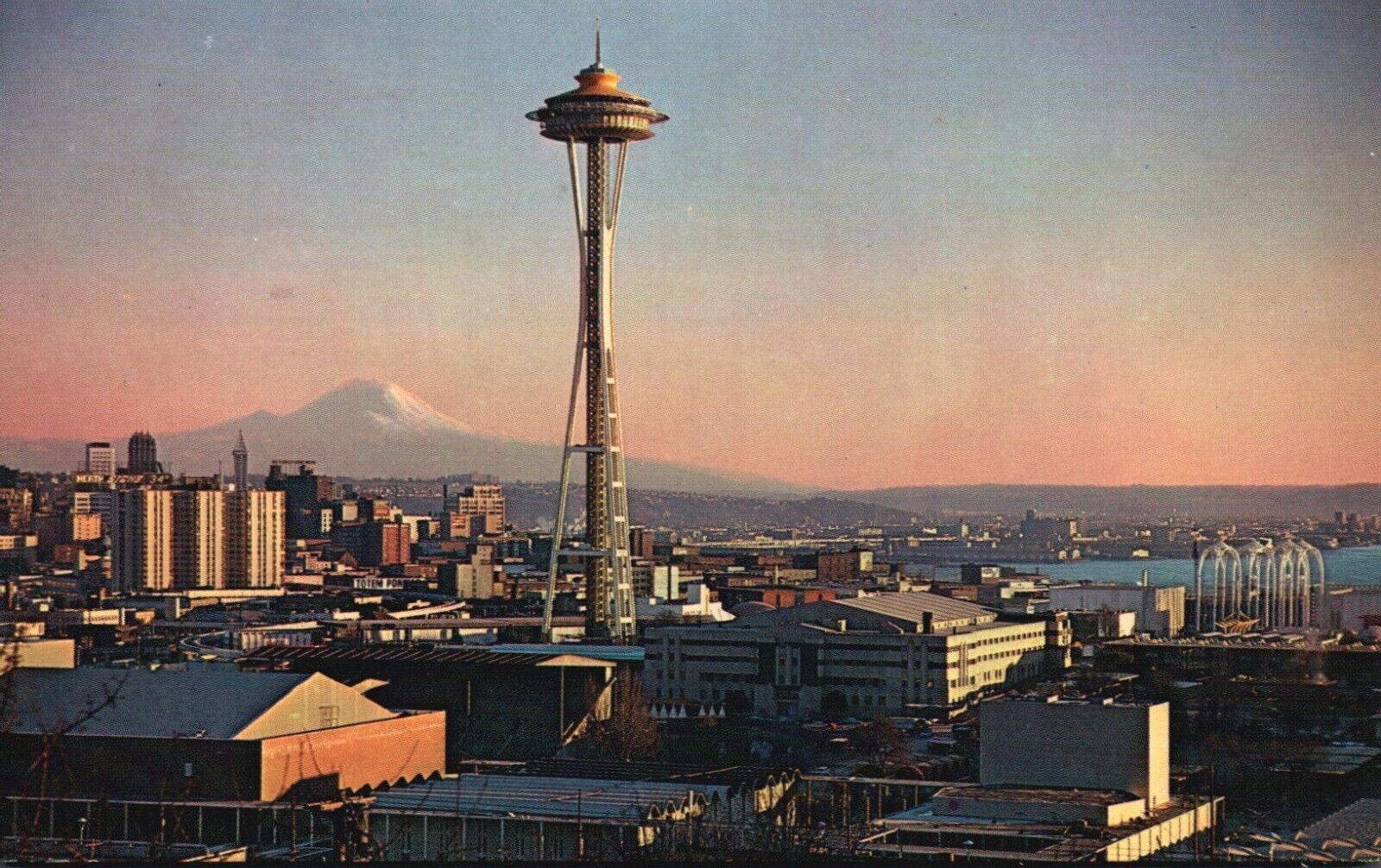 Postcard WA Seattle New Landmark Space Needle Mt Rainier Chrome Vintage ...