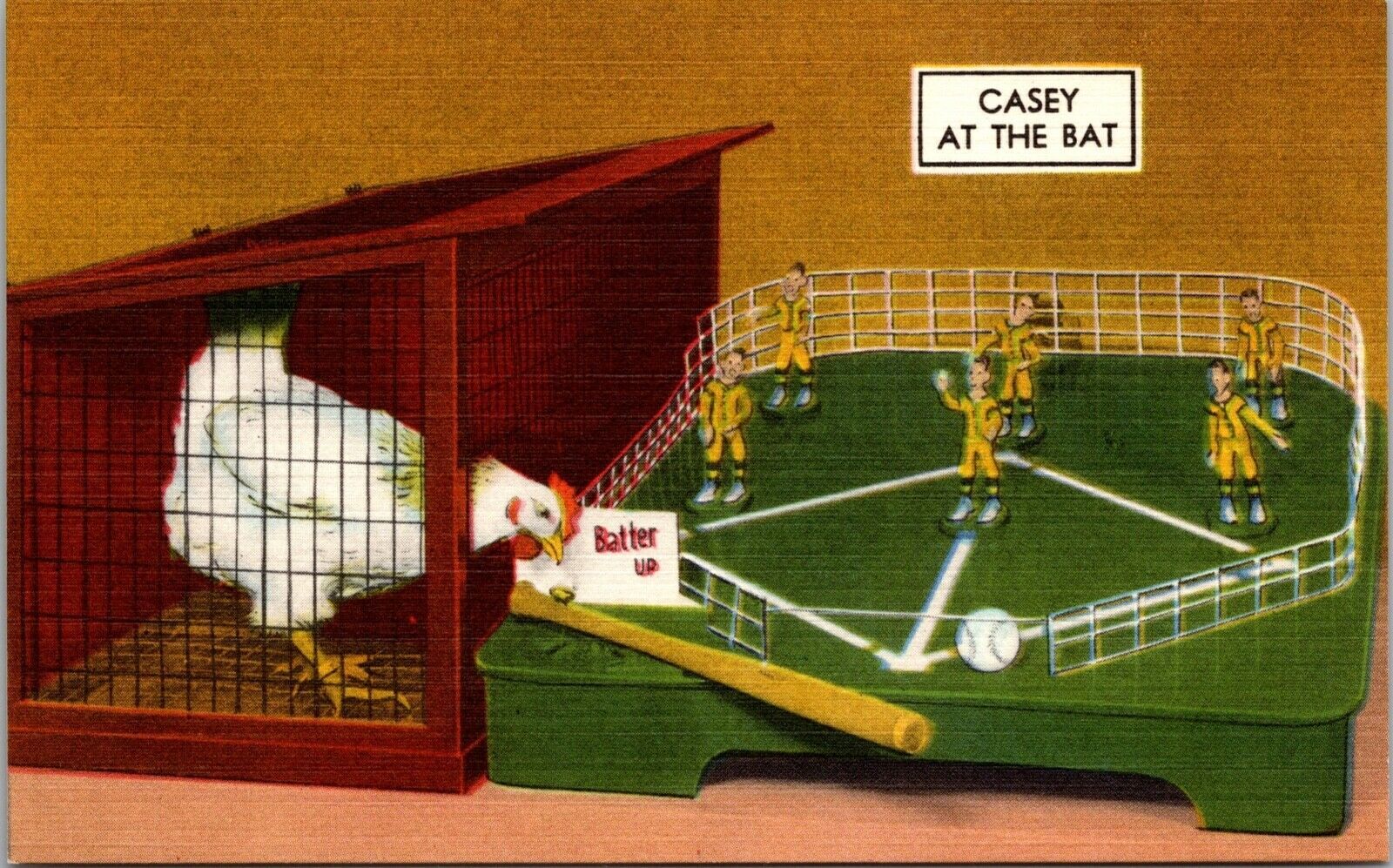 Linen Postcard Casey At The Bat Chicken Playing Baseball I.Q. Zoo Hot ...