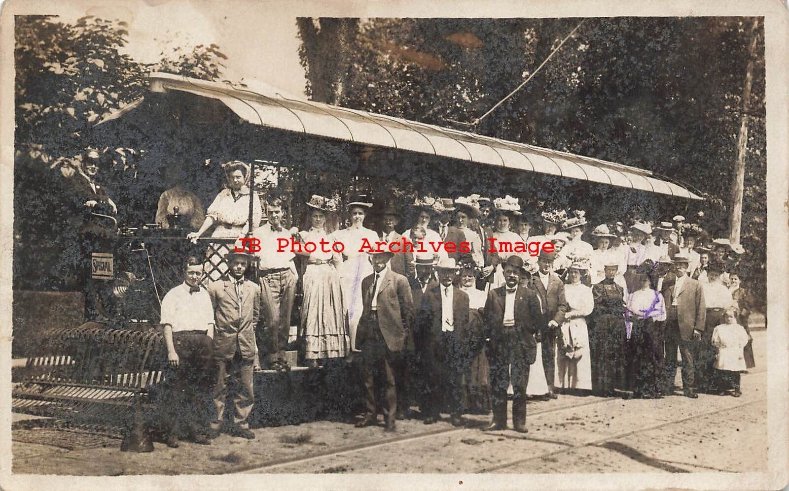 IA, Davenport? Iowa, RPPC, Street Car Trolley with Group of People, WC ...
