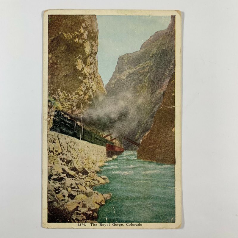 Postcard Colorado Royal Gorge CO Hanging Bridge Railroad Train 1920s ...