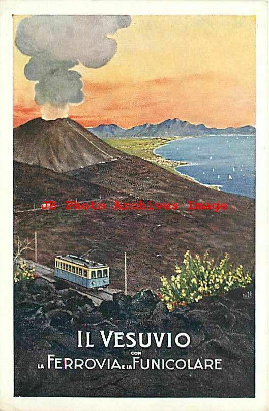 Poster Art Style, Italy, Vesuvio, Ferrovia Funicolare, Funicular ...
