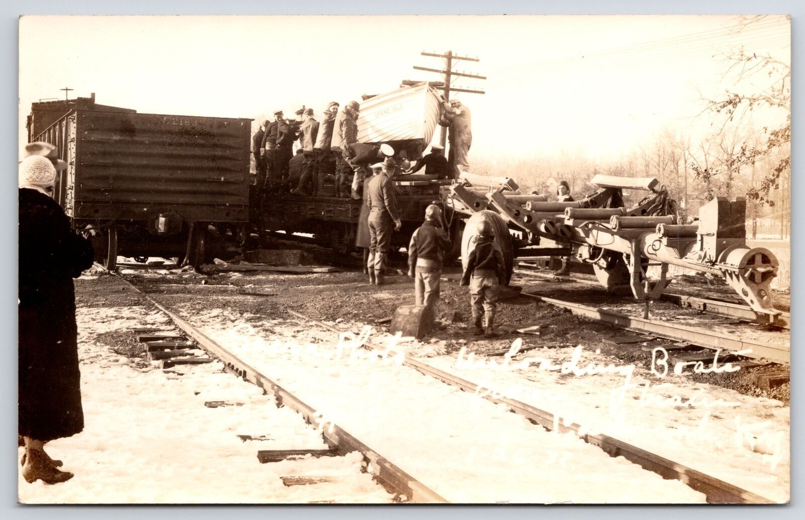 Vintage Postcard Army Rescue Mission Carrying Down Grand Isle Boat ...