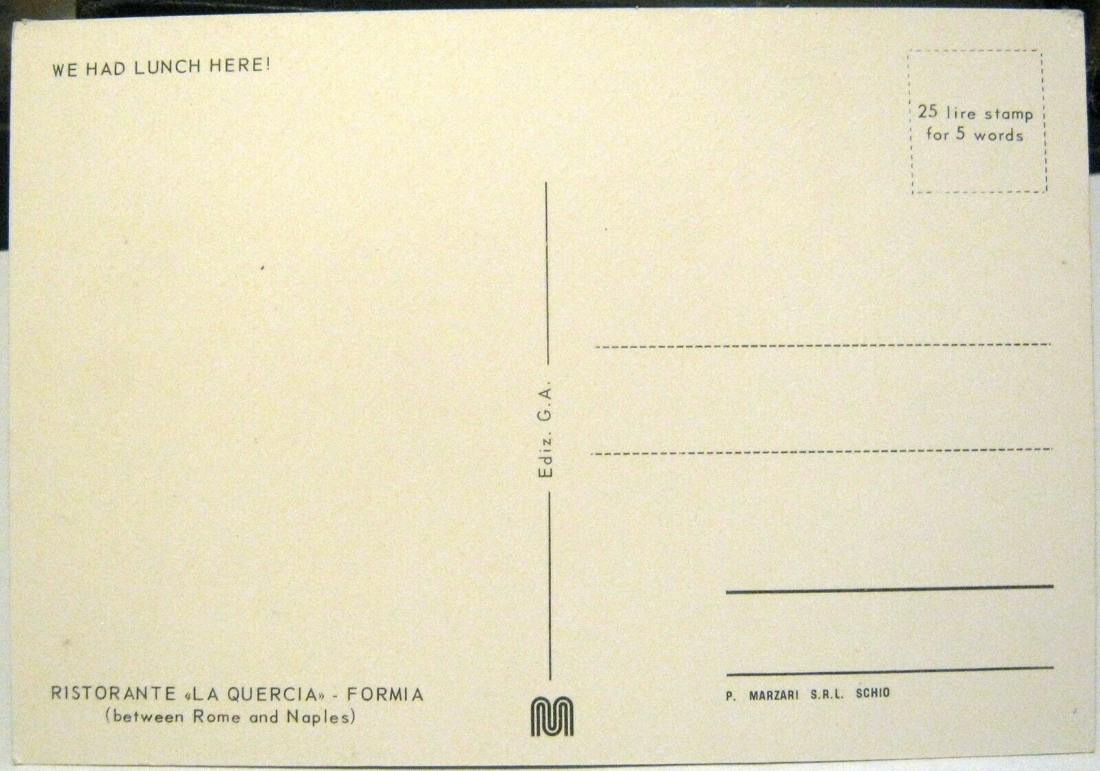 Italy Ristorante La Quercia Formia between Rome and Naples - unposted ...