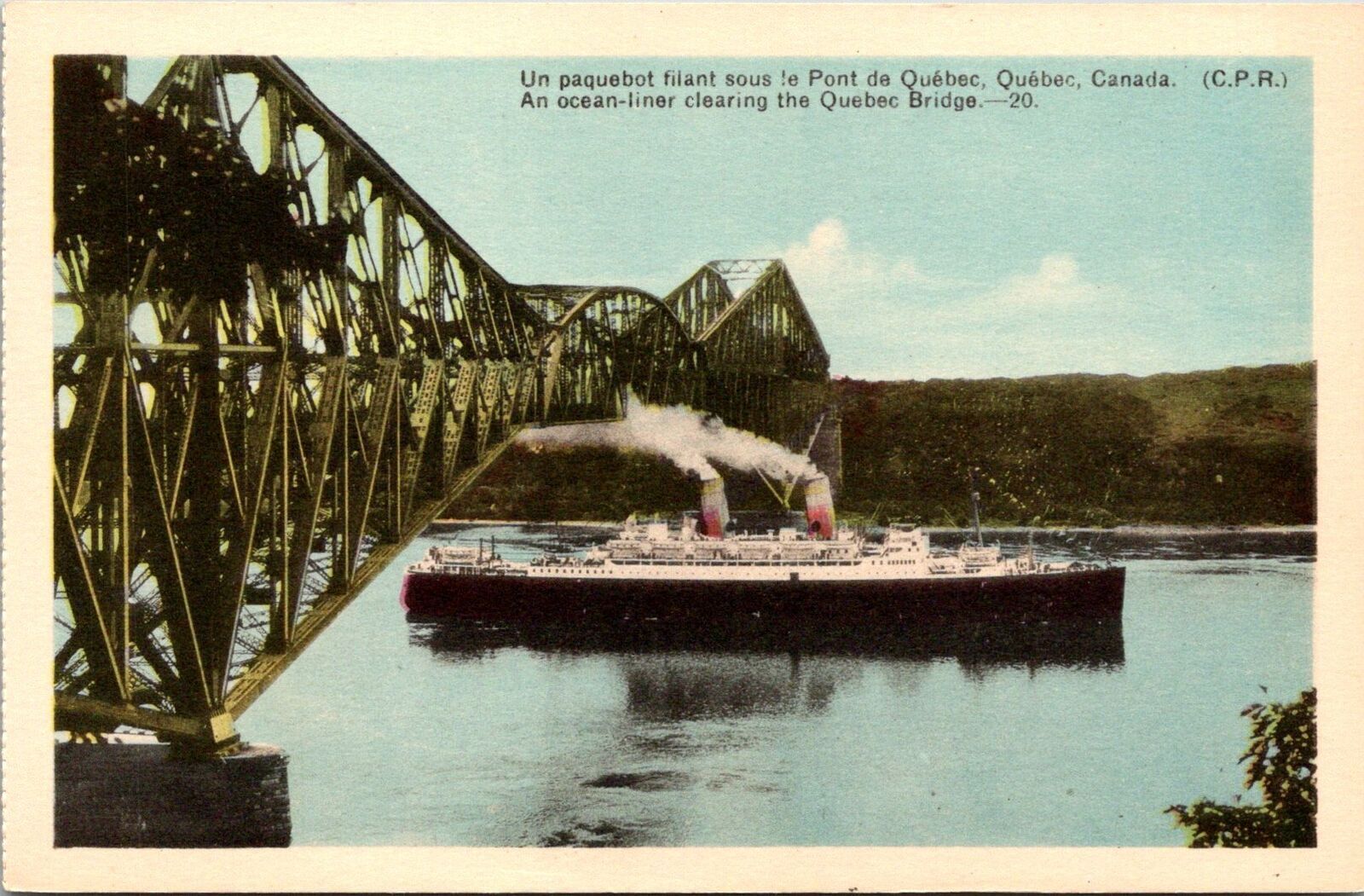 Vintage Postcard a Steam-Powered Ocean-Liner Clearing the Quebec Bridge ...