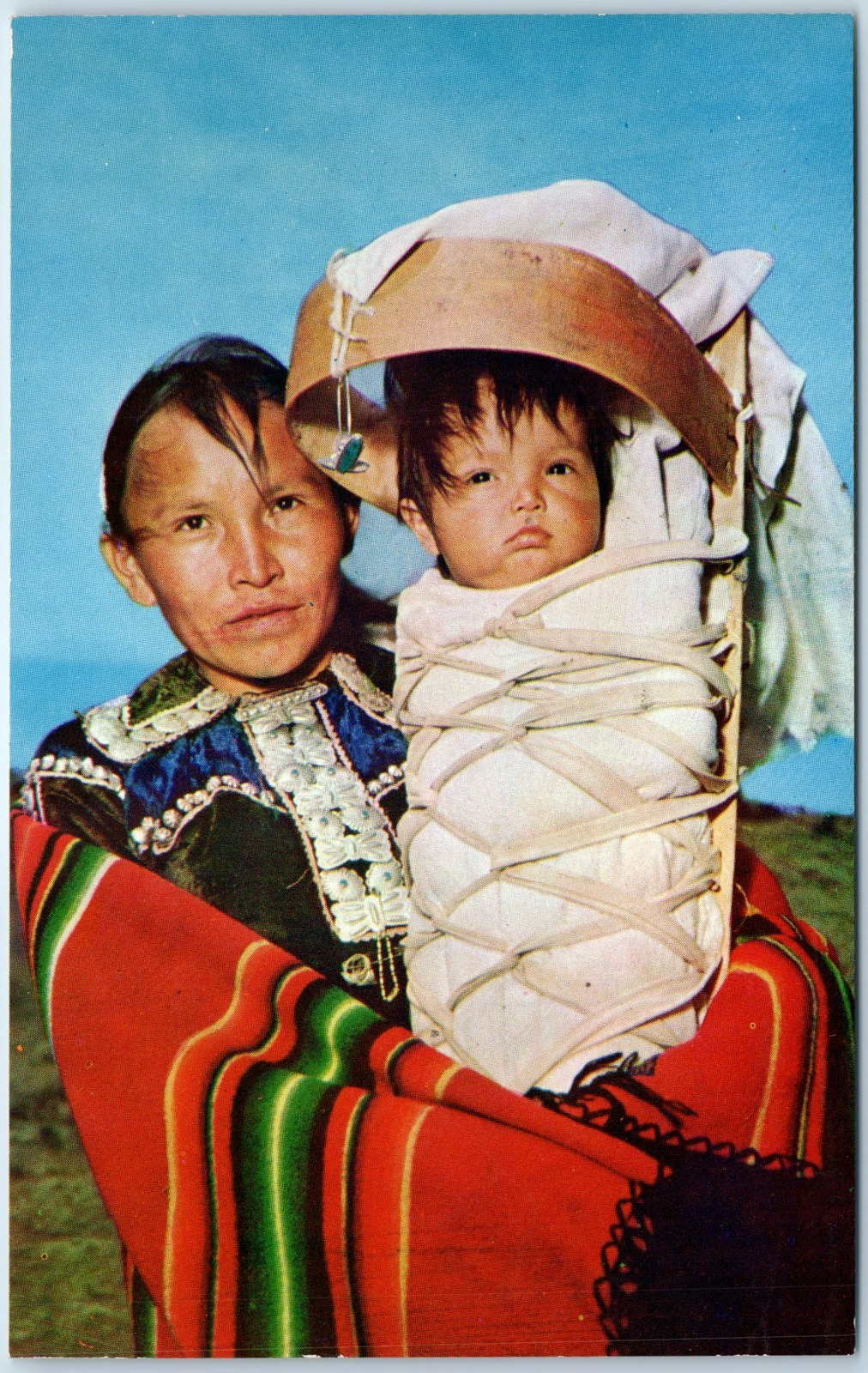 c1950s Navajo Mother Baby Cradle Board Chrome Postcard Native American ...