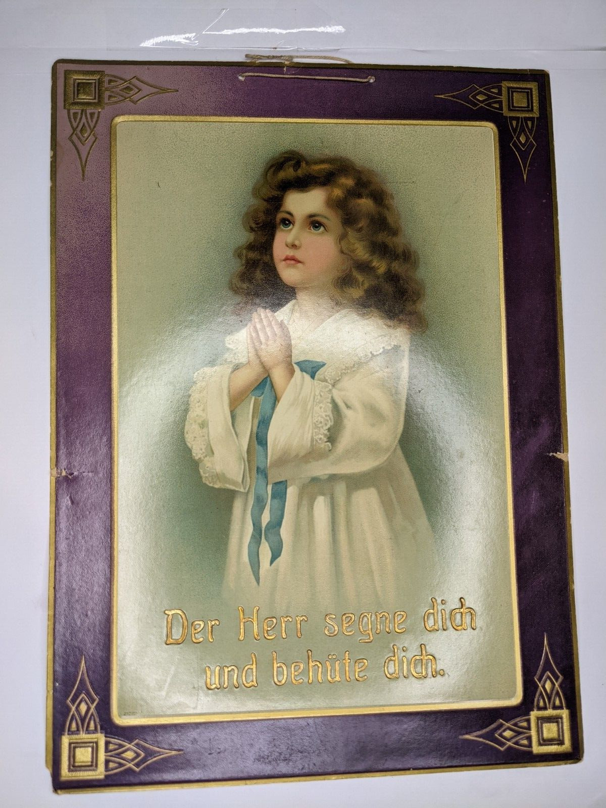 1890s HUGE 15" Christian German Girl Pray Lord Wall Sign Trade Card ...