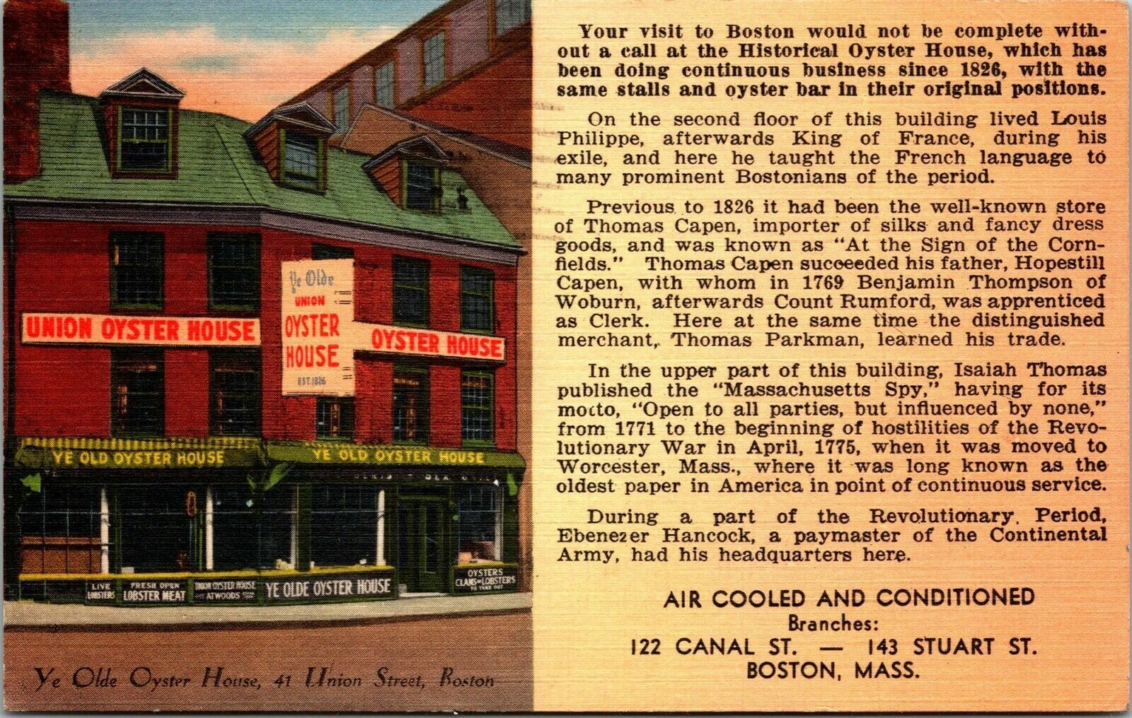 Vtg Ye Olde Oyster House Union Street Boston Massachusetts MA 1960 ...