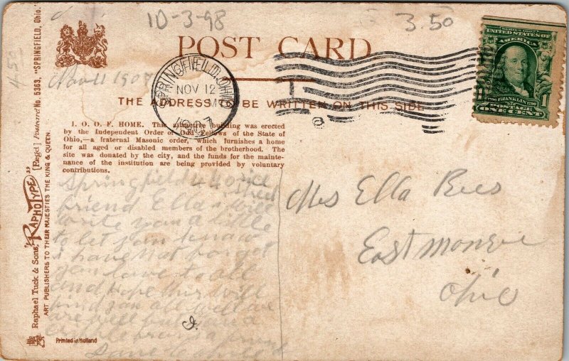 Vtg Springfield OH I.O.O.F Independent Order of Odd Fellows Home 1907 ...