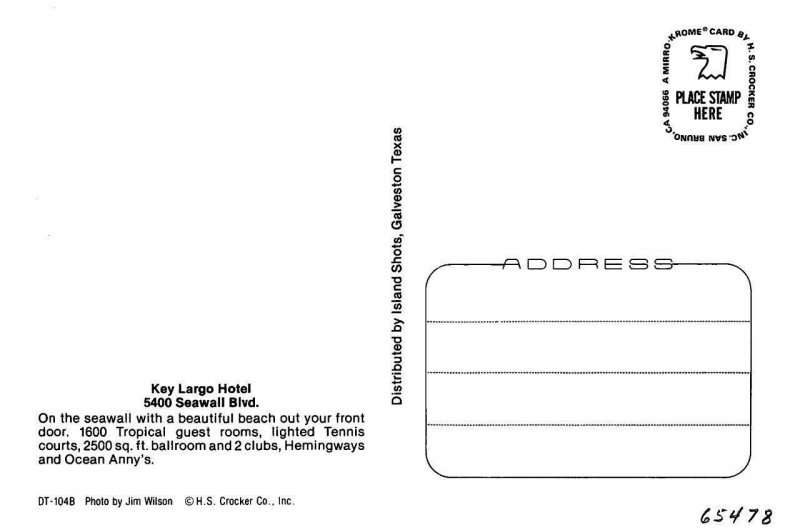 Galveston, TX Texas KEY LARGO HOTEL Pool~Swim Up Tiki Bar ROADSIDE 4X6 ...