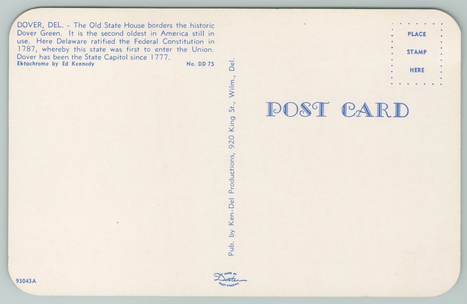 Dover Delaware~Old State House Borders Historic Greens~Vintage Postcard ...