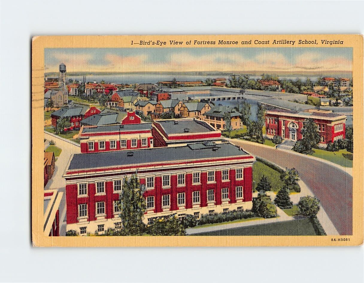 Postcard Birds Eye View of Fortress Monroe and Coast Artillery School ...
