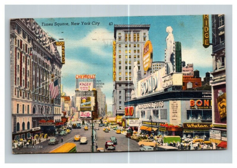 Vintage 1954 Postcard Mid Century View Times Square Antique Autos New ...
