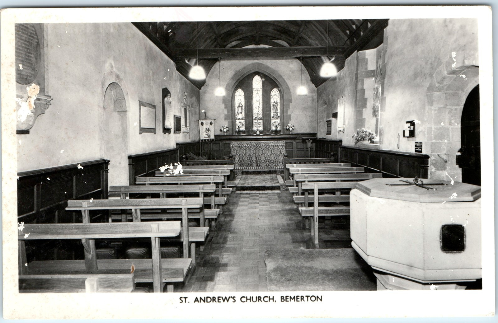 c1940s Bemerton, England St. Andrew's Church RPPC Interior Altar Pews ...