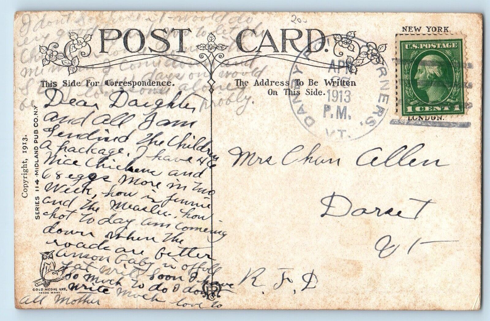 Signed Postcard Train Crashed Gone Dandy Point Corners Vermont VT 1913 ...