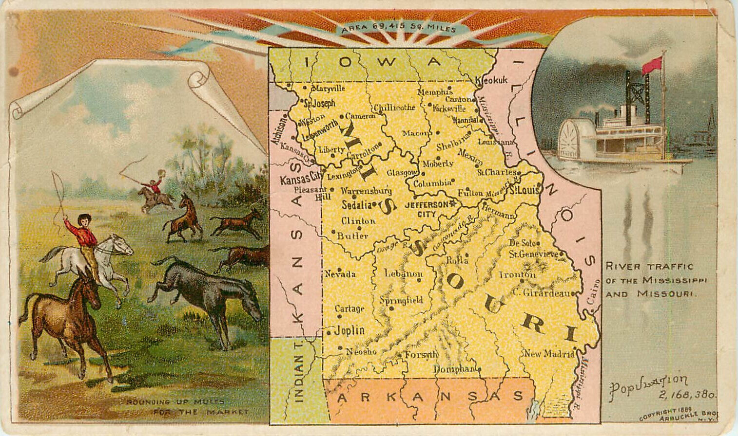 Arbuckle's Ariosa Coffee Trade Card Map Of Missouri #83 River Boat ...