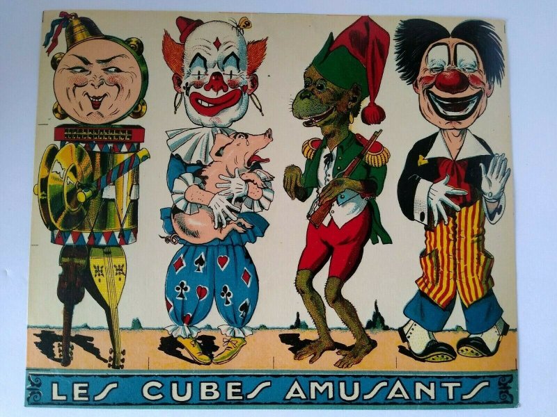 Vintage Print Original Game Cube Artwork France Clown w/ Pig Frog Faced ...