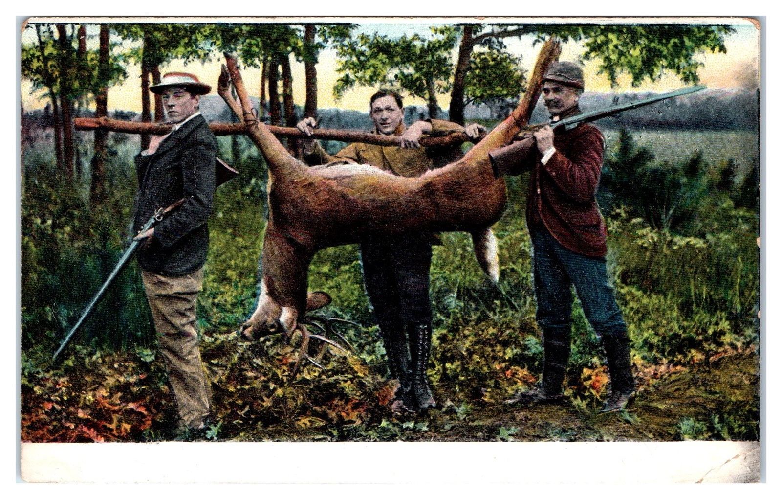 Early 1900s Deer Hunting Scene, SxS Double Barrel Shotguns Postcard ...