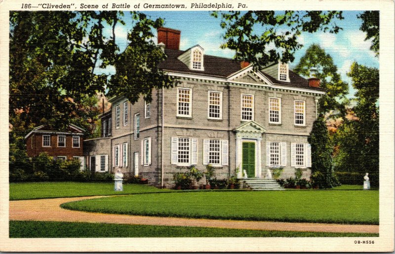 Vtg 1940s Cliveden Scene of Battle of Germantown Philadelphia PA Linen ...