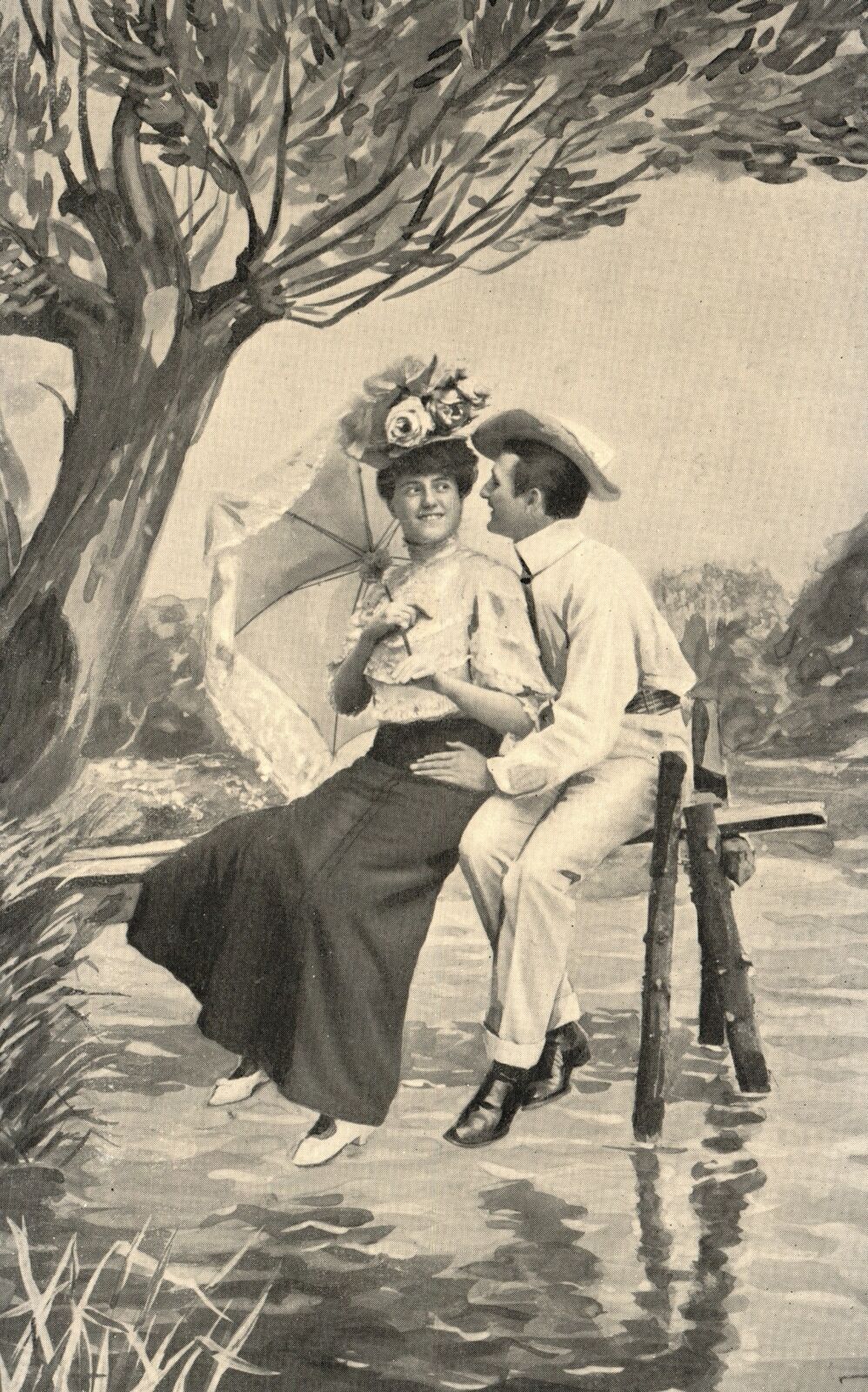 Vintage Postcard 1910's Romance Sweet Couple Lovers Sitting Down Near ...