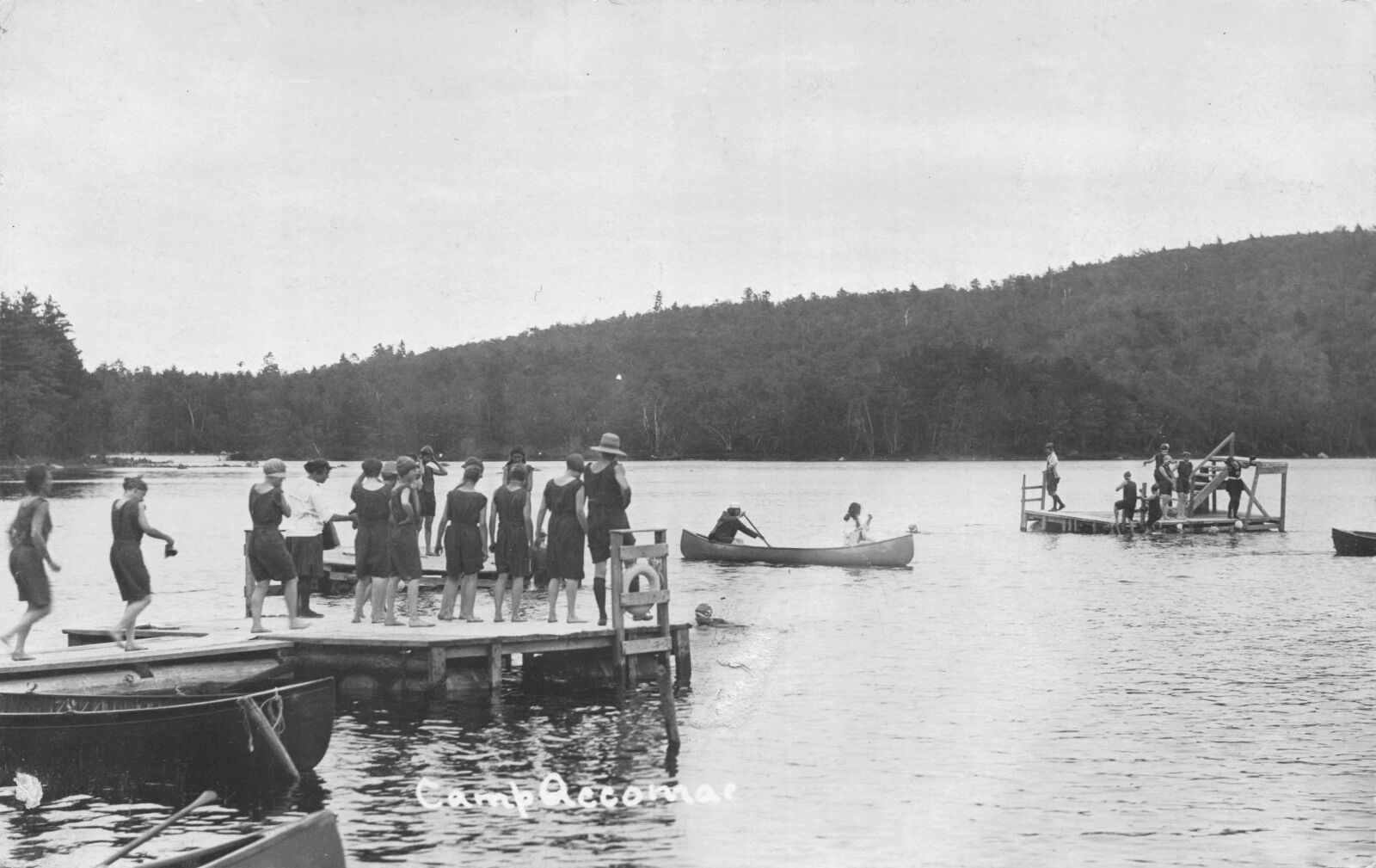 Real Photo Postcard Women in Bathing Suits w/ Canoes at Camp Accomac ...