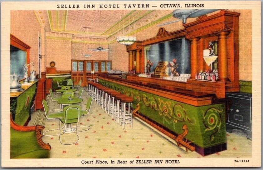 Vintage 1930s OTTAWA, Illinois Postcard ZELLER INN HOTEL TAVERN ...