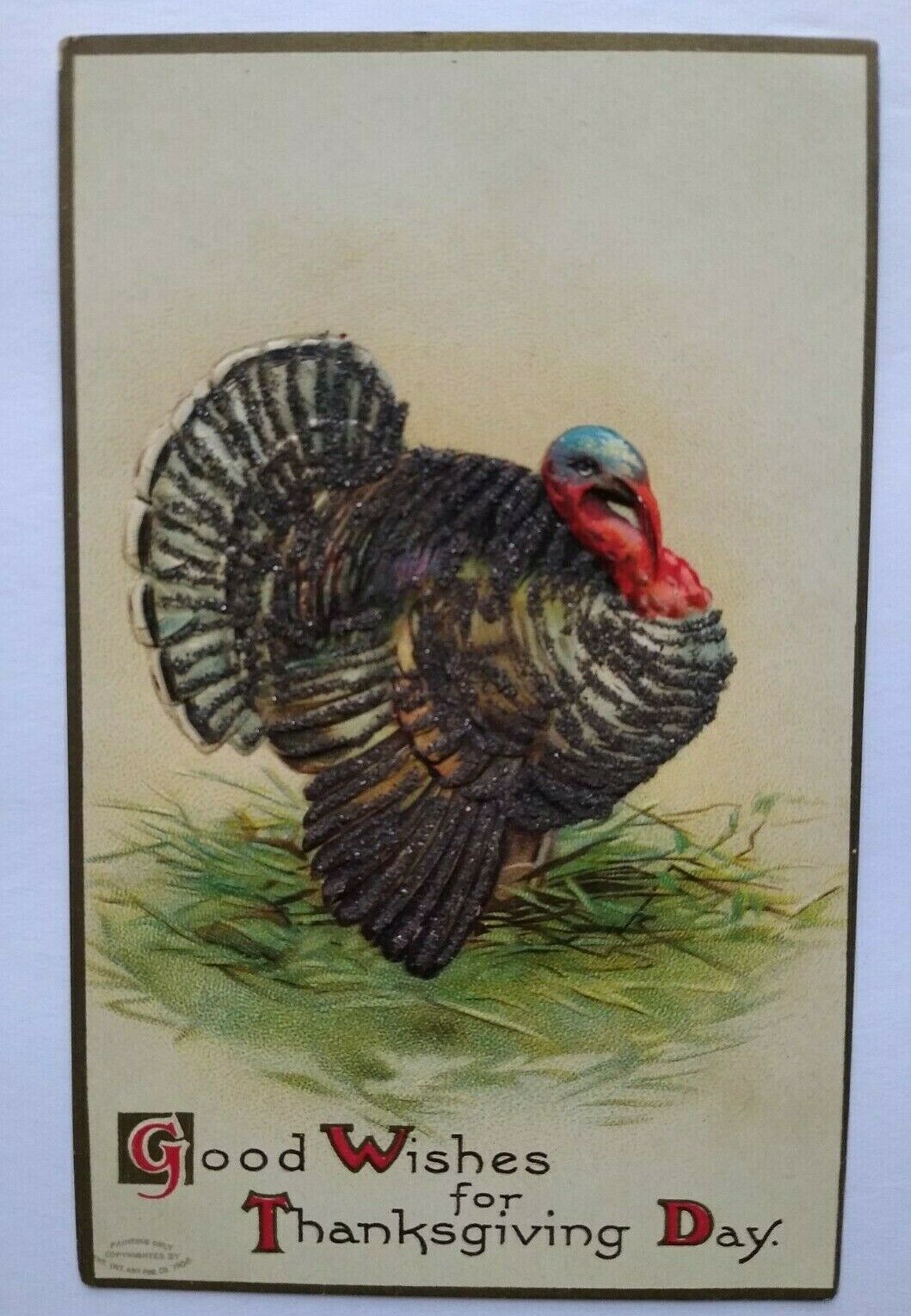Vintage Thanksgiving Day Postcard Turkey Glitter Accents Embossed ...