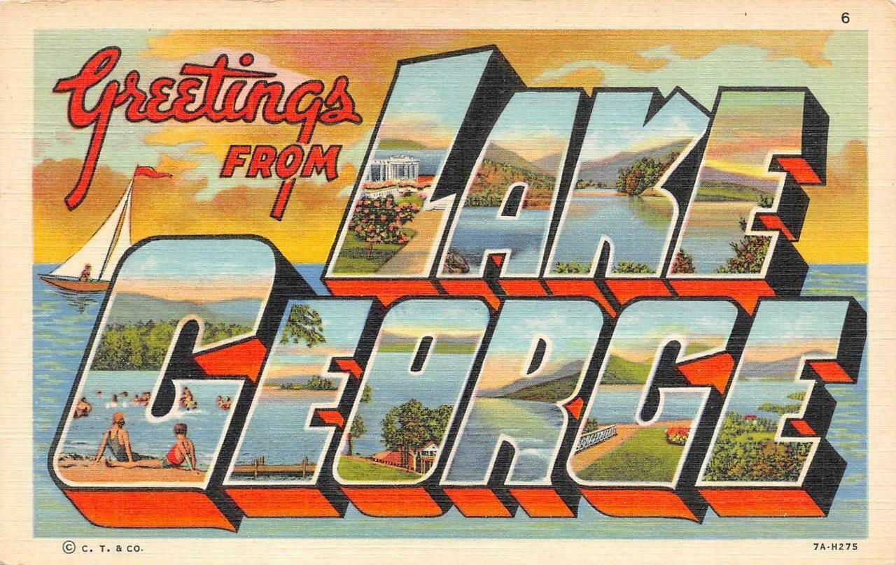 NY, New York LAKE GEORGE LARGE LETTER LINEN Greetings c1940's Curteich ...