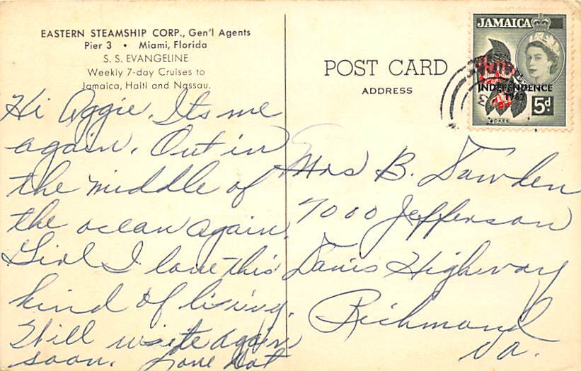 SS Evangeline Eastern Steamship Line Ship Postal Used Unknown | Topics ...