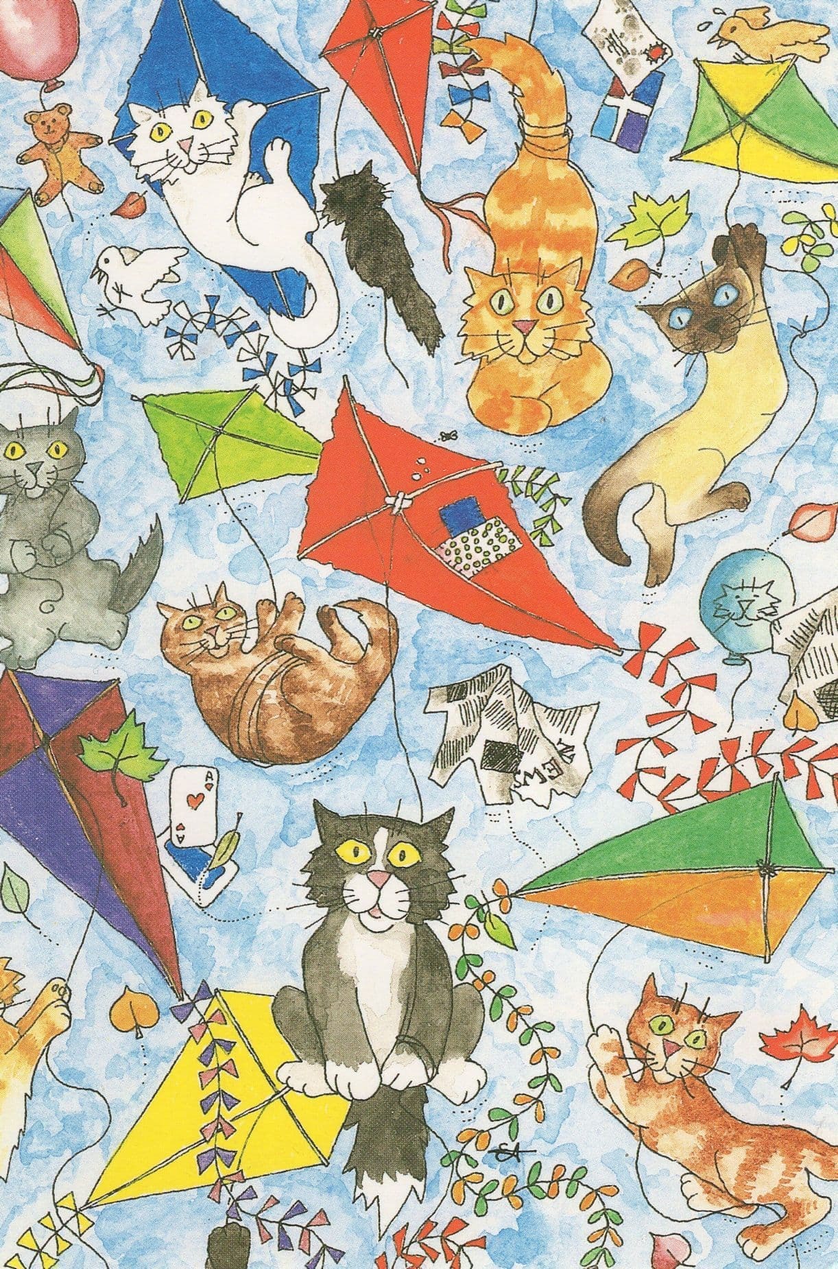 Cat Kittens With Kites Flying A Kite Kittykite Painting Postcard ...