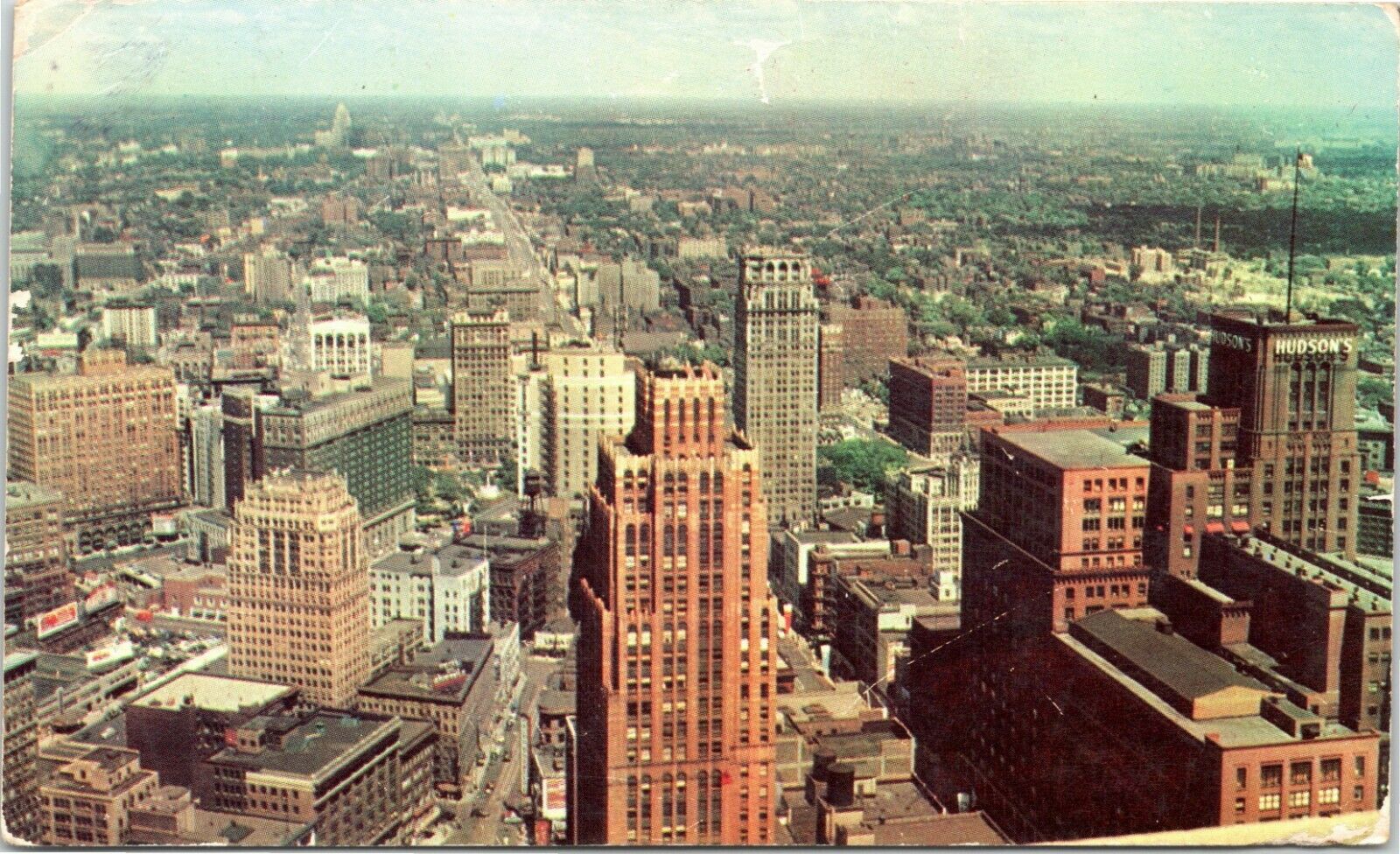 Downtown Detroit bird's eye aerial circa 1950s postcard | United States ...