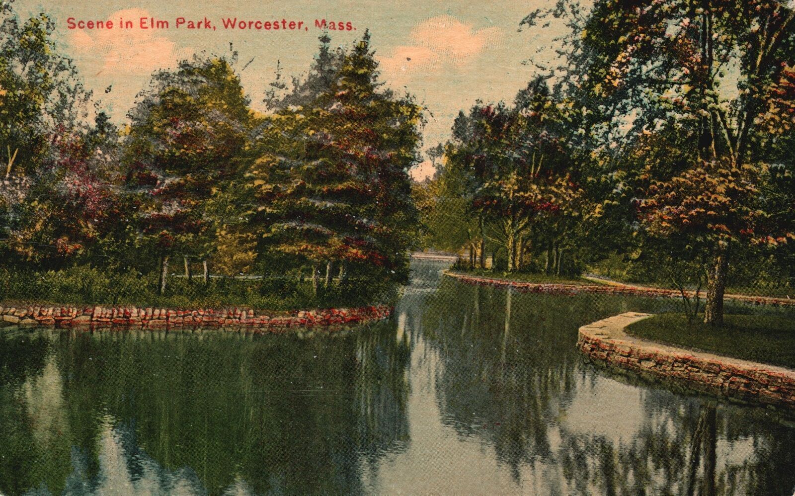 Vintage Postcard 1912 Scene in Elm Park Lake Forest Worcester ...