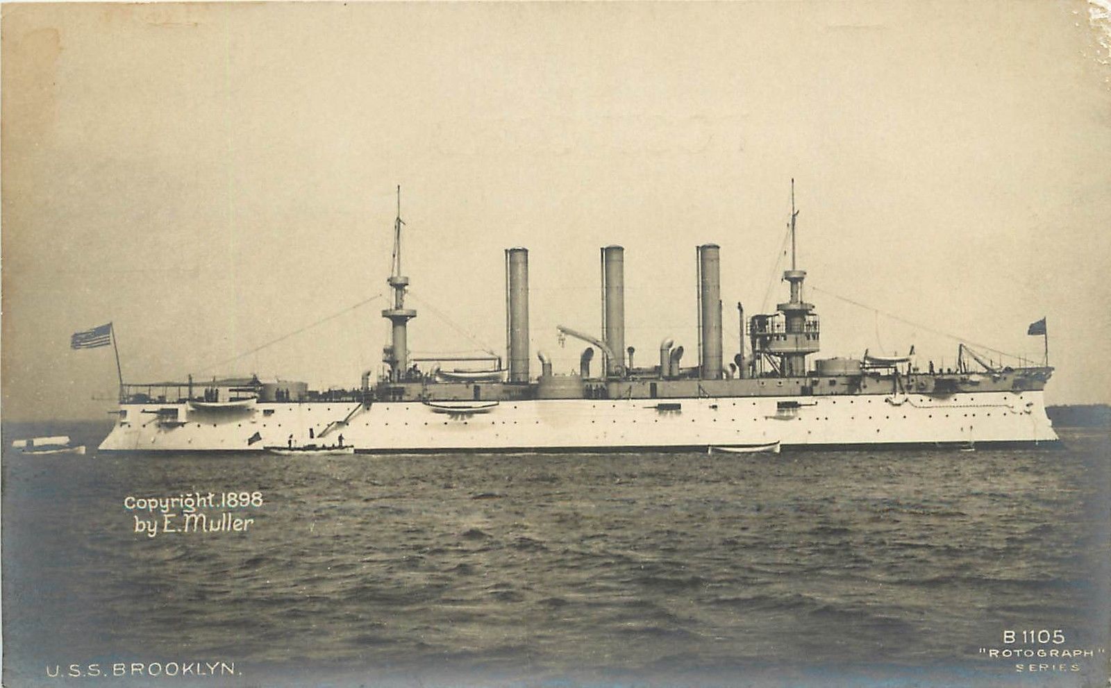 c1899 Muller RPPC Ship U.S.S. Brooklyn Armored Cruiser Rotograph B1105 ...