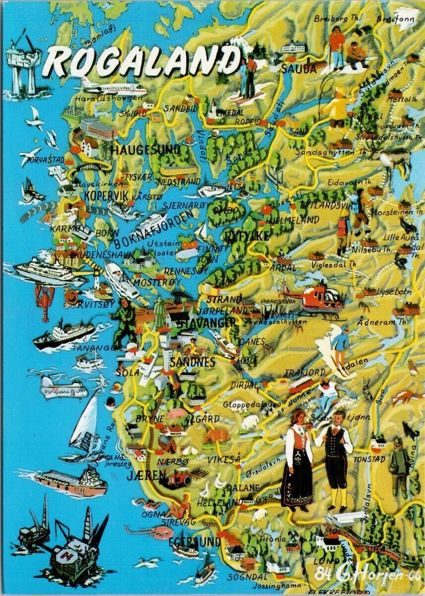 Rogaland Map Norway Norge Postcard C9 | Europe - Norway, Postcard ...
